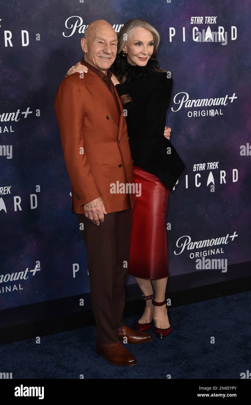 Patrick Stewart, left, and Gates McFadden arrive at the premiere of the ...