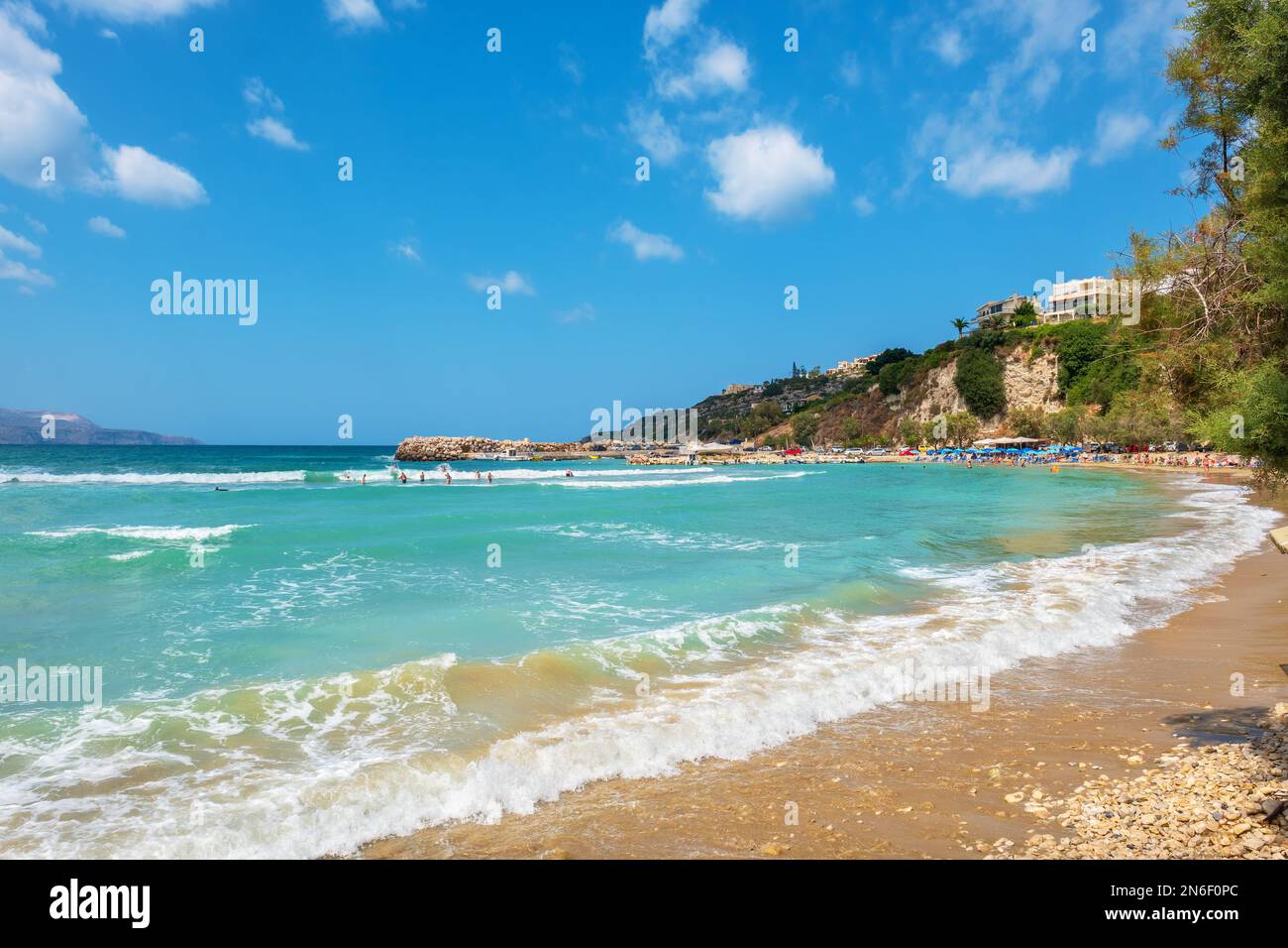 View to picturesque seaside at Almyrida village. Crete, Greece Stock ...