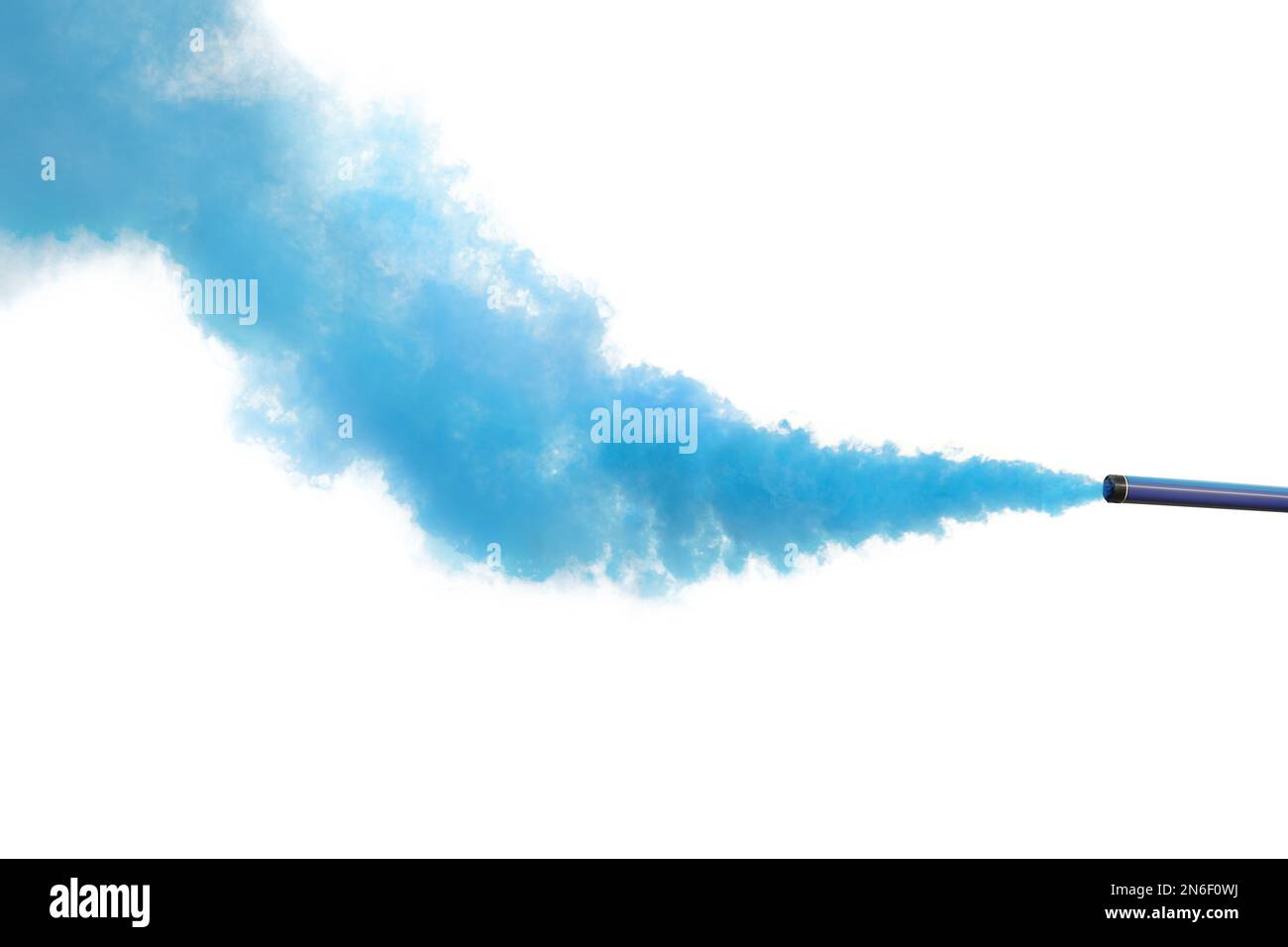 Woman with blue smoke bomb near white wall outdoors, closeup Stock ...