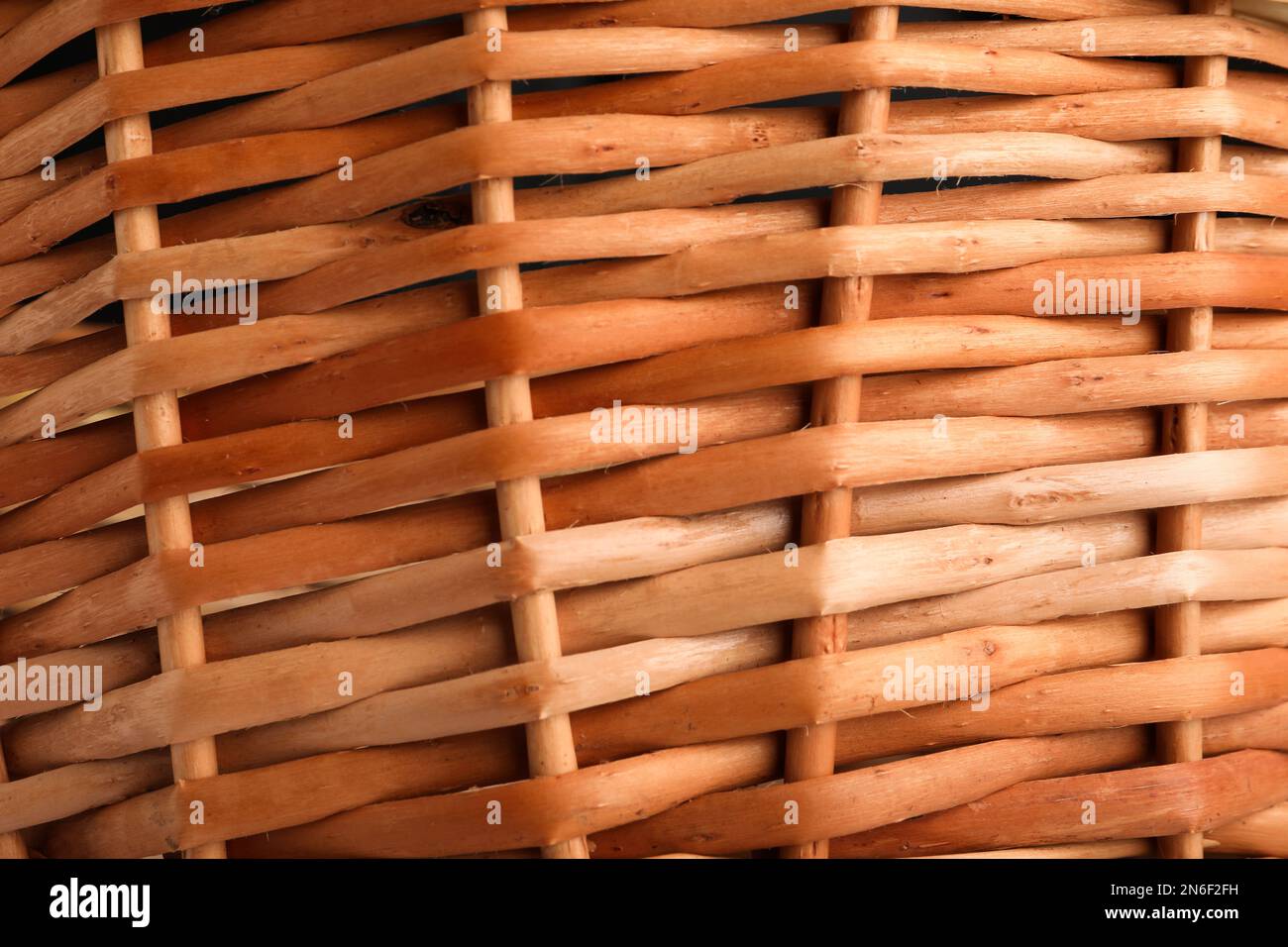 Handmade wicker basket made of natural material as background, closeup ...