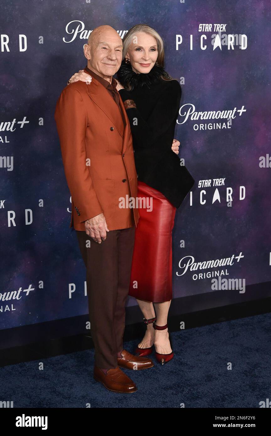 Patrick Stewart, left, and Gates McFadden arrive at the premiere of the ...