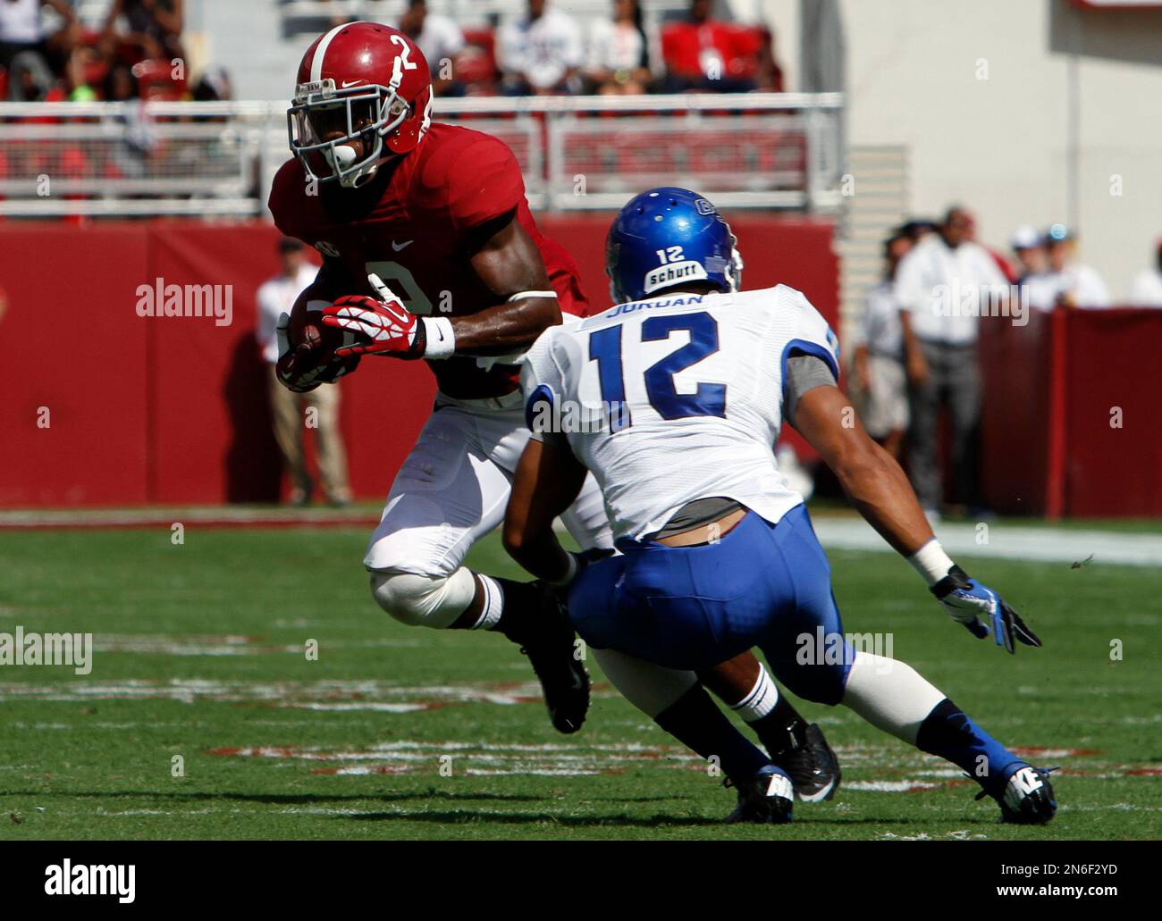 Alabama wide receiver DeAndrew White (2) catches a pass and tries to ...