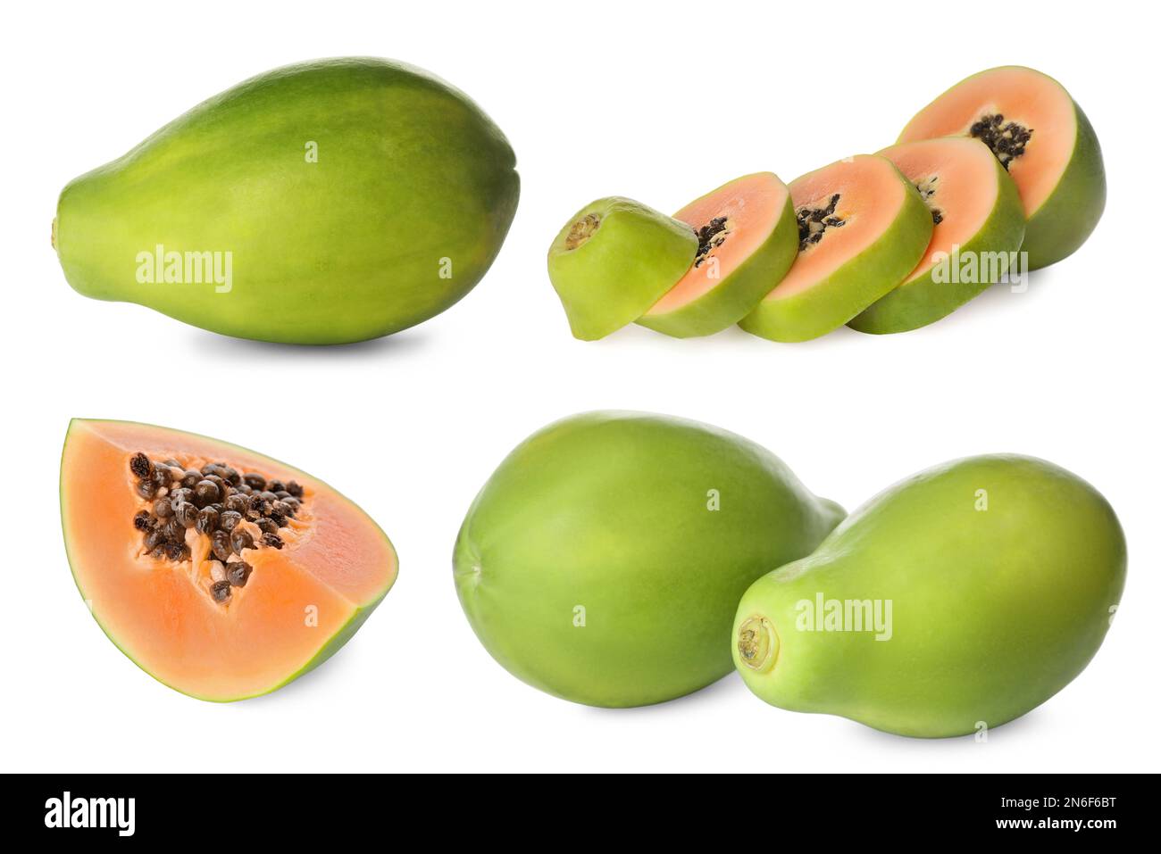 Set with fresh ripe papaya fruits on white background Stock Photo - Alamy