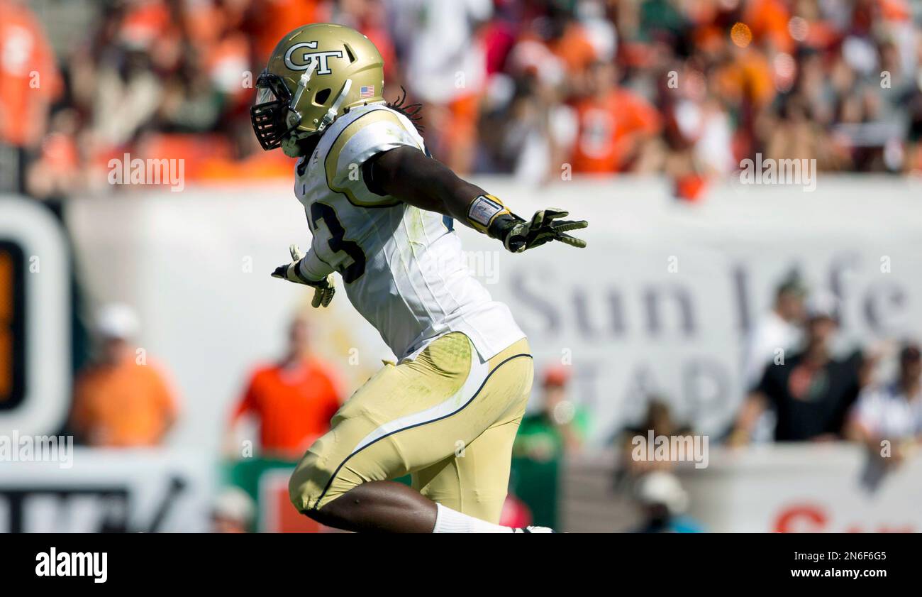 Georgia Tech's Emmanuel Dieke celebrates after his team recovered a ...