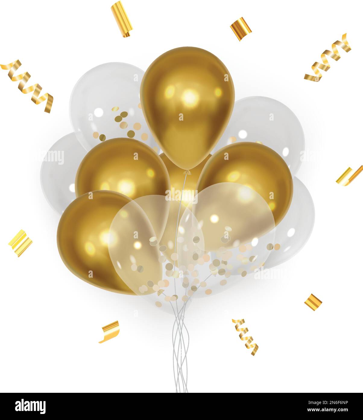 Realistic golden and transparent vector balloons with confetti Stock ...