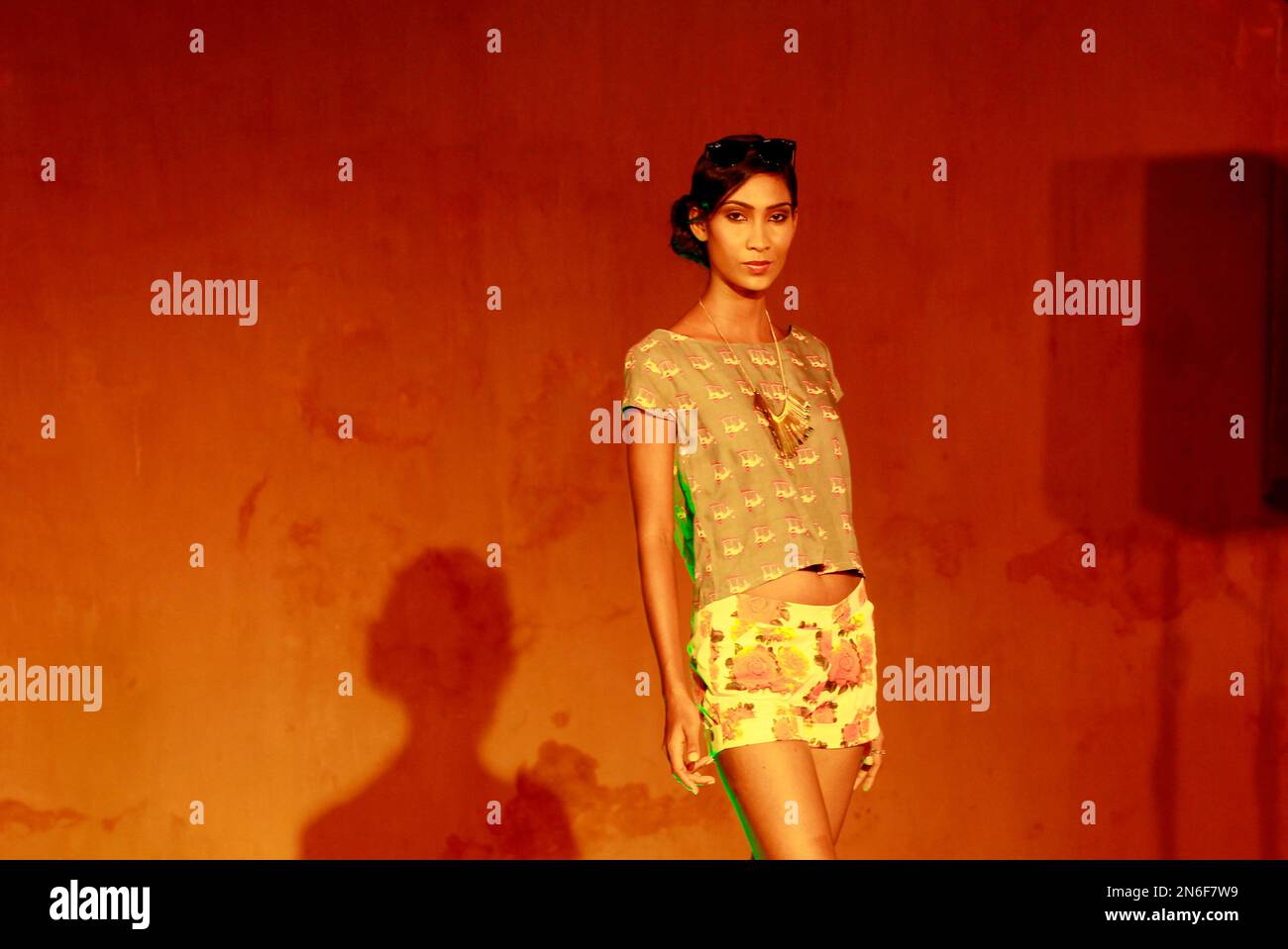 A Sri Lankan model displays a creation by designer Catherine Rawson ...