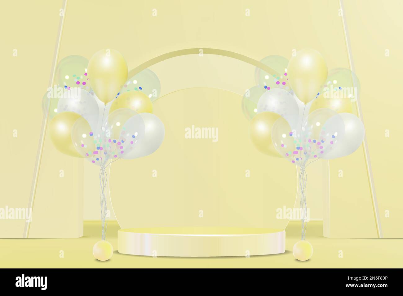 Colorful balloons with a podium stand scene vector 3d Stock Vector ...