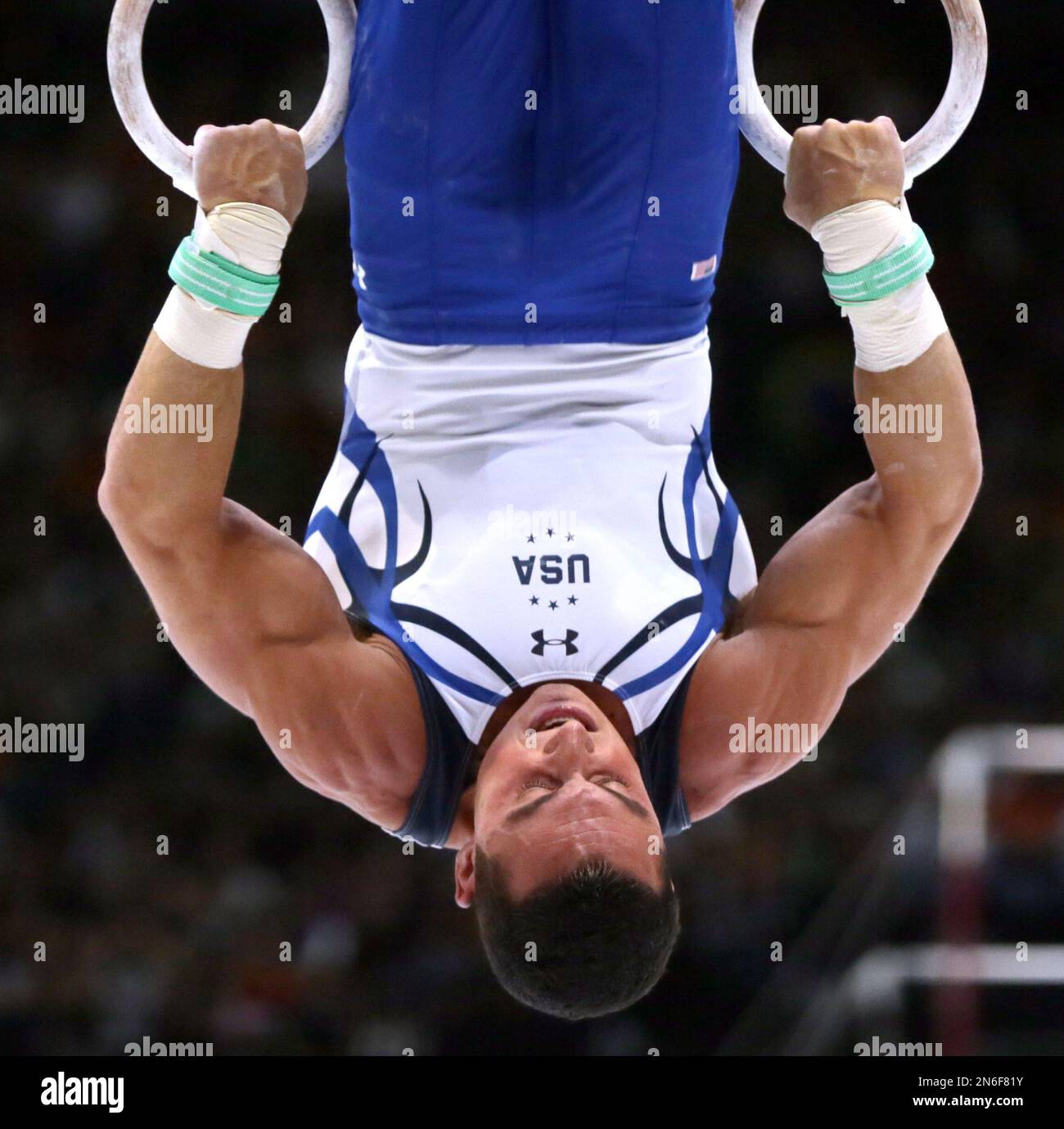United States gymnast Brandon Wynn competes on the rings during the ...