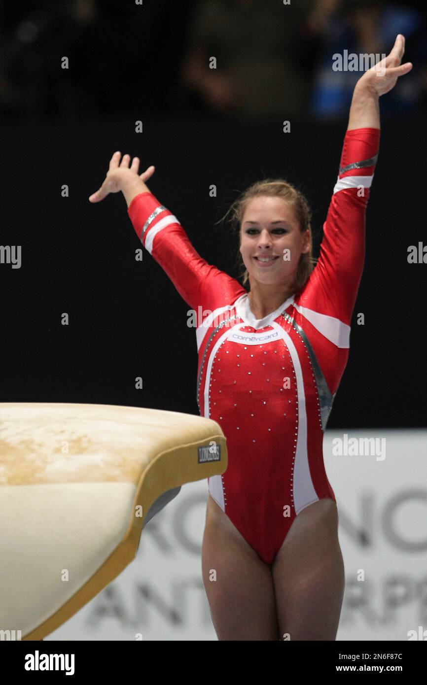 Fourth place Giulia Steingruber of Switzerland lands after performing ...