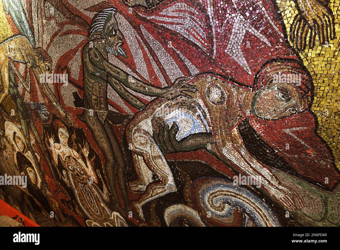 Detail of the section ‘Hell with Satan’ one the the mosaics that adorn ...