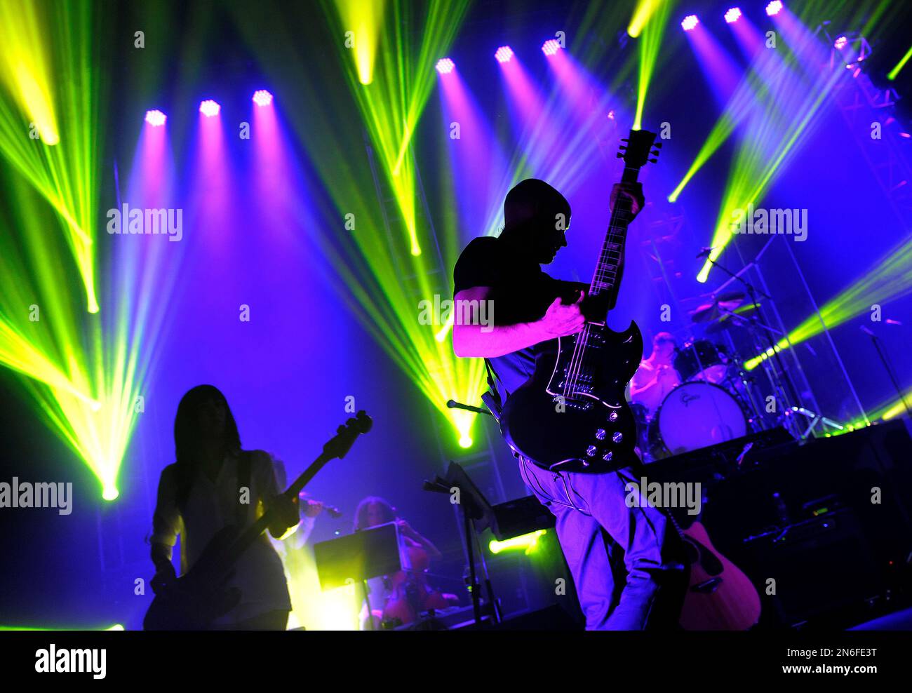 Moby, right, performs with his band at The Fonda Theatre on Thursday ...