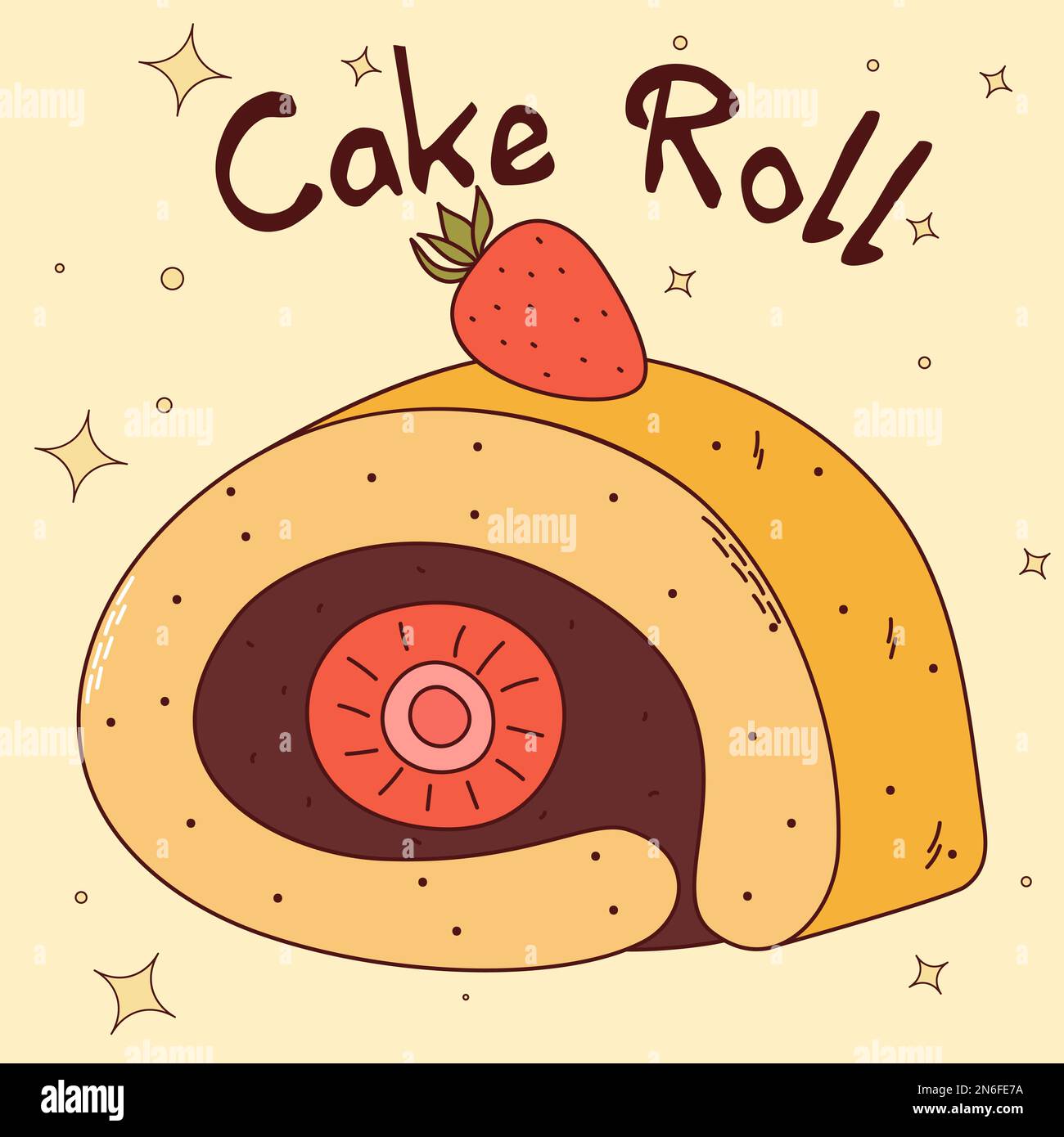 Traditional Japanese food. Asian cake roll with strawberry. Vector ...