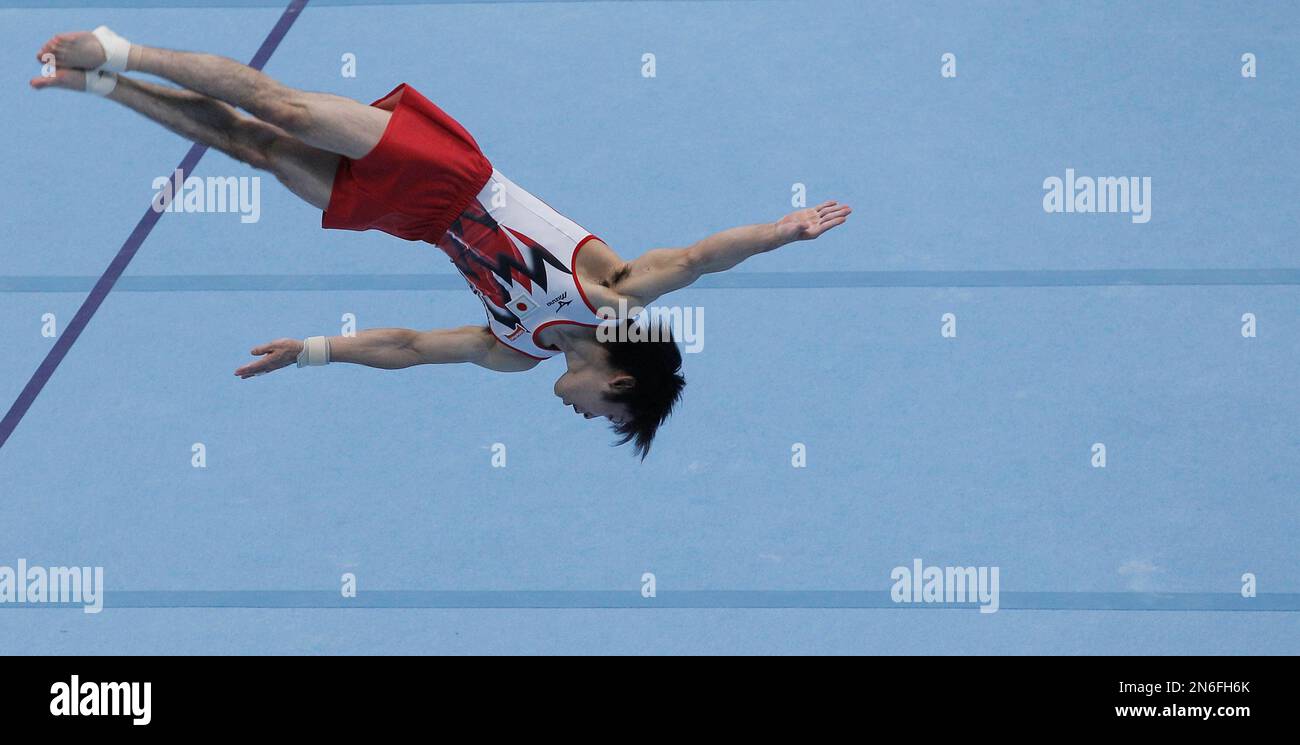 Japan's Kohei Uchimura competes in the floor exercise during the all ...