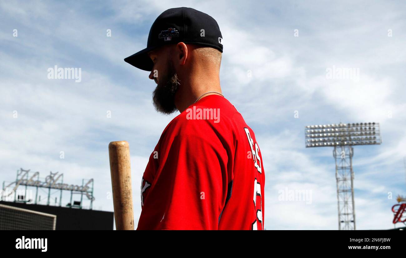 Boston Red Sox catcher David Ross during a baseball practice at Fenway ...