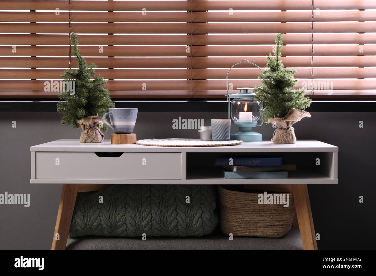 Modern room interior with table near window Stock Photo - Alamy