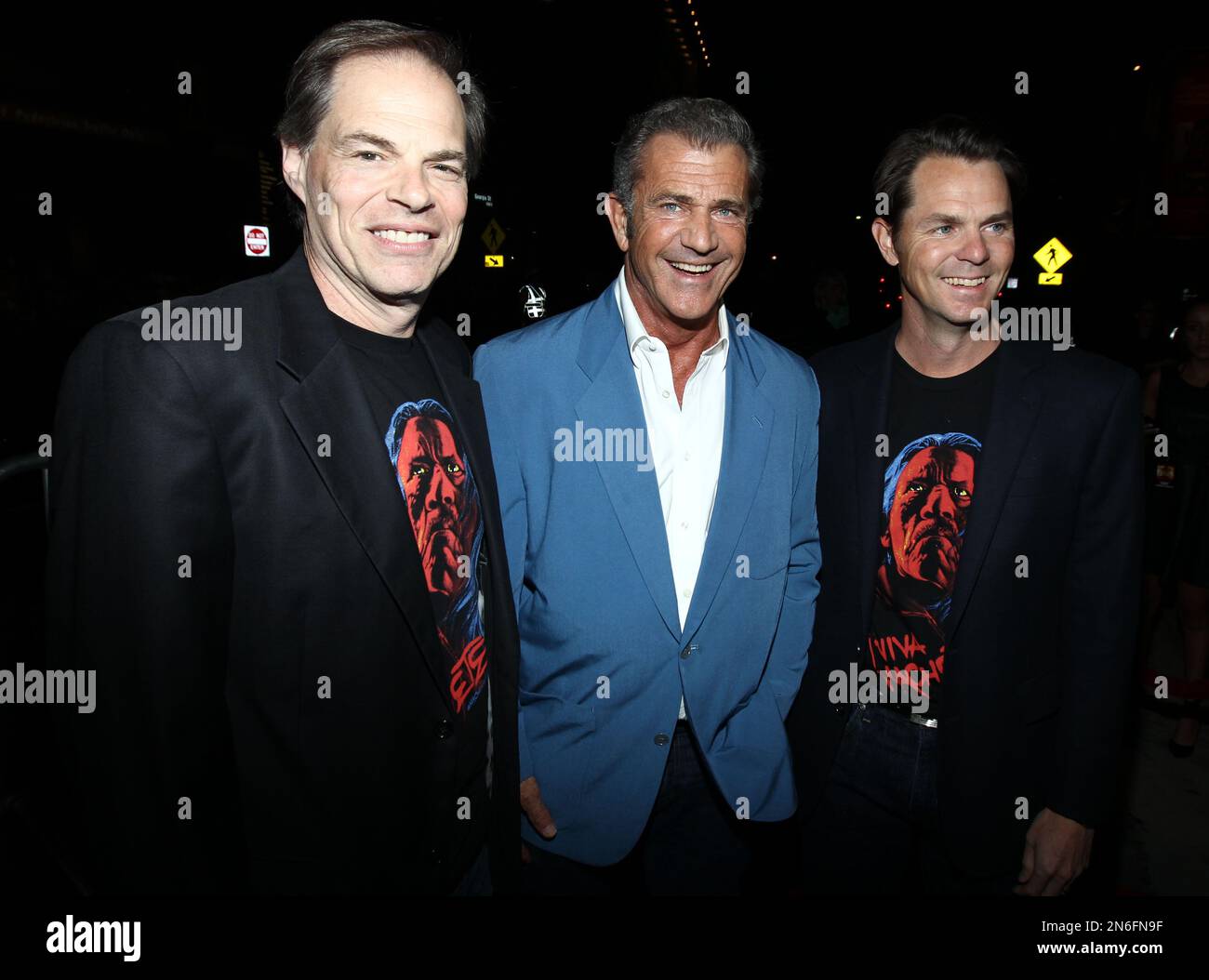 Jason Cassidy, right, Mel Gibson, center, and Tom Ortenberg pose ...