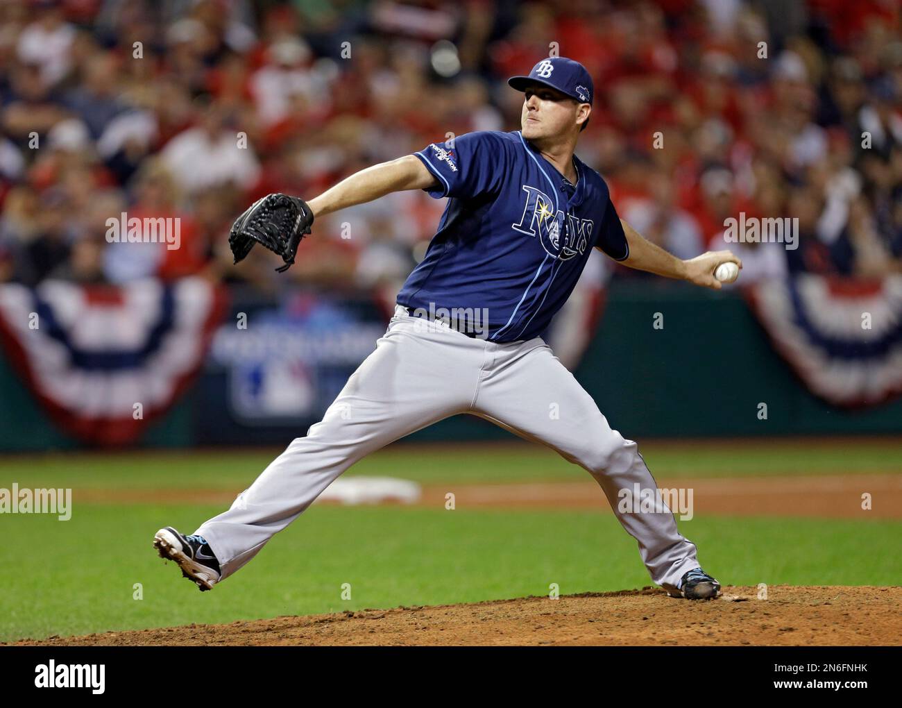 Tampa Bay Rays relief pitcher Jake McGee delivers against the Cleveland ...