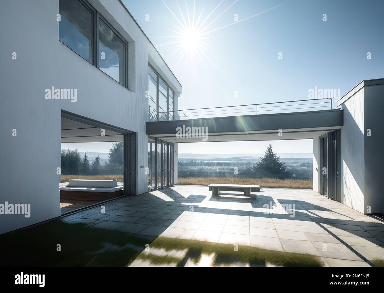 An illustration of a white modern houses permanently connected by a ...