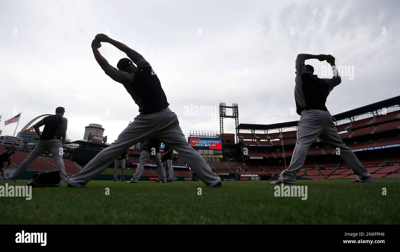Pittsburgh Pirates players stretch during a baseball workout Wednesday ...