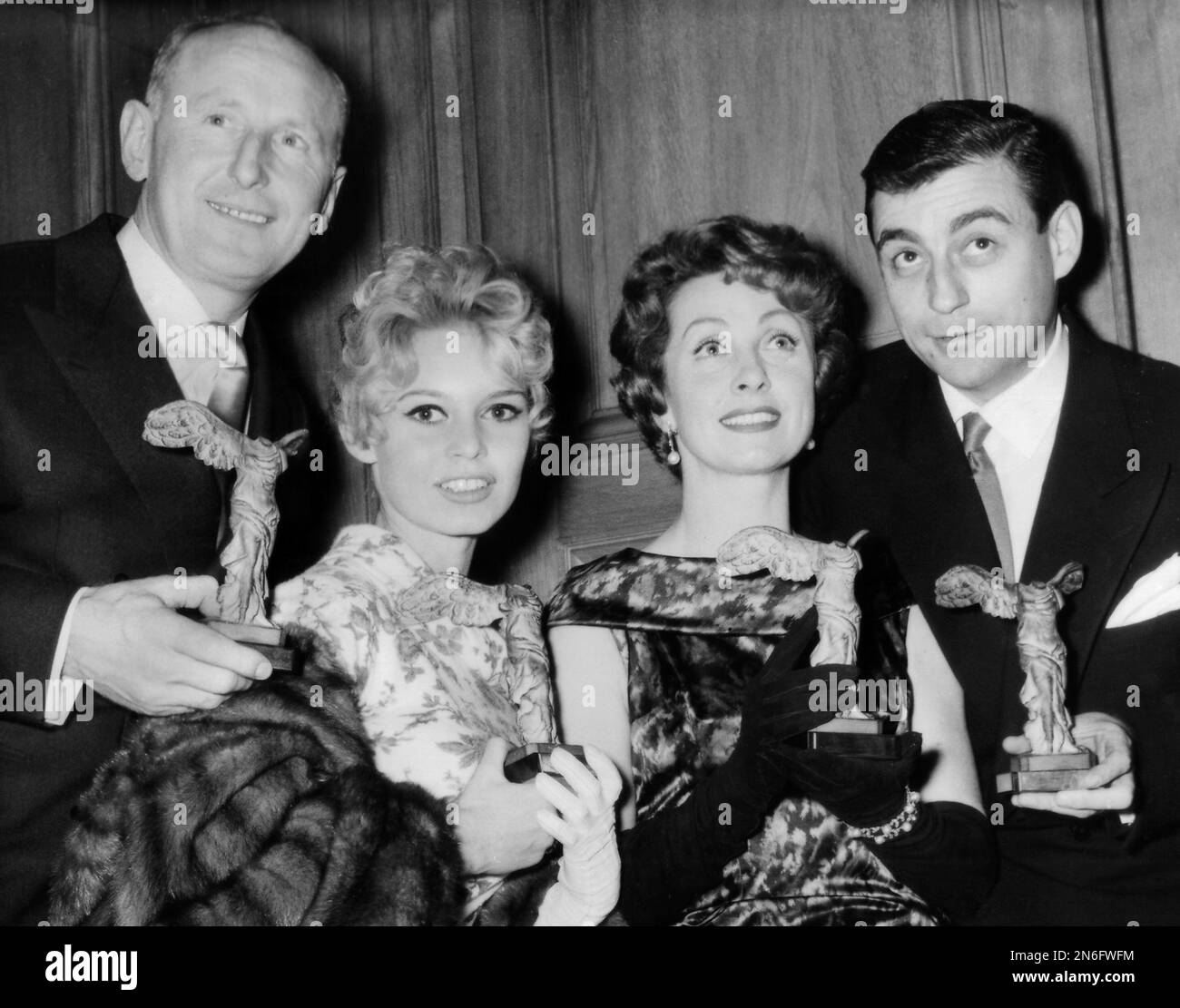 From left: French actors Andre Bourvil, Brigitte Bardot, Danielle ...