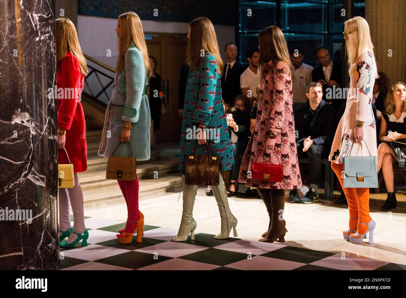 Models present creations as part of Miu Miu's ready-to-wear Spring ...