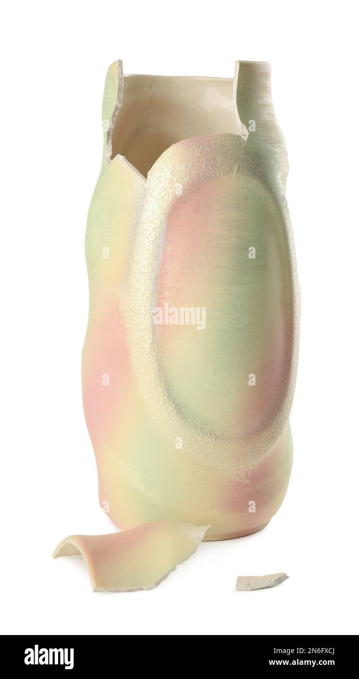 Broken colorful ceramic vase isolated on white Stock Photo - Alamy