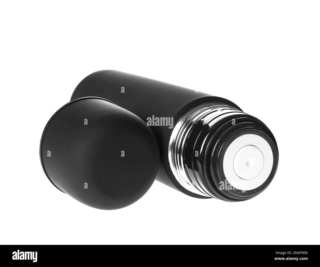 Black thermos with lid isolated on white Stock Photo - Alamy