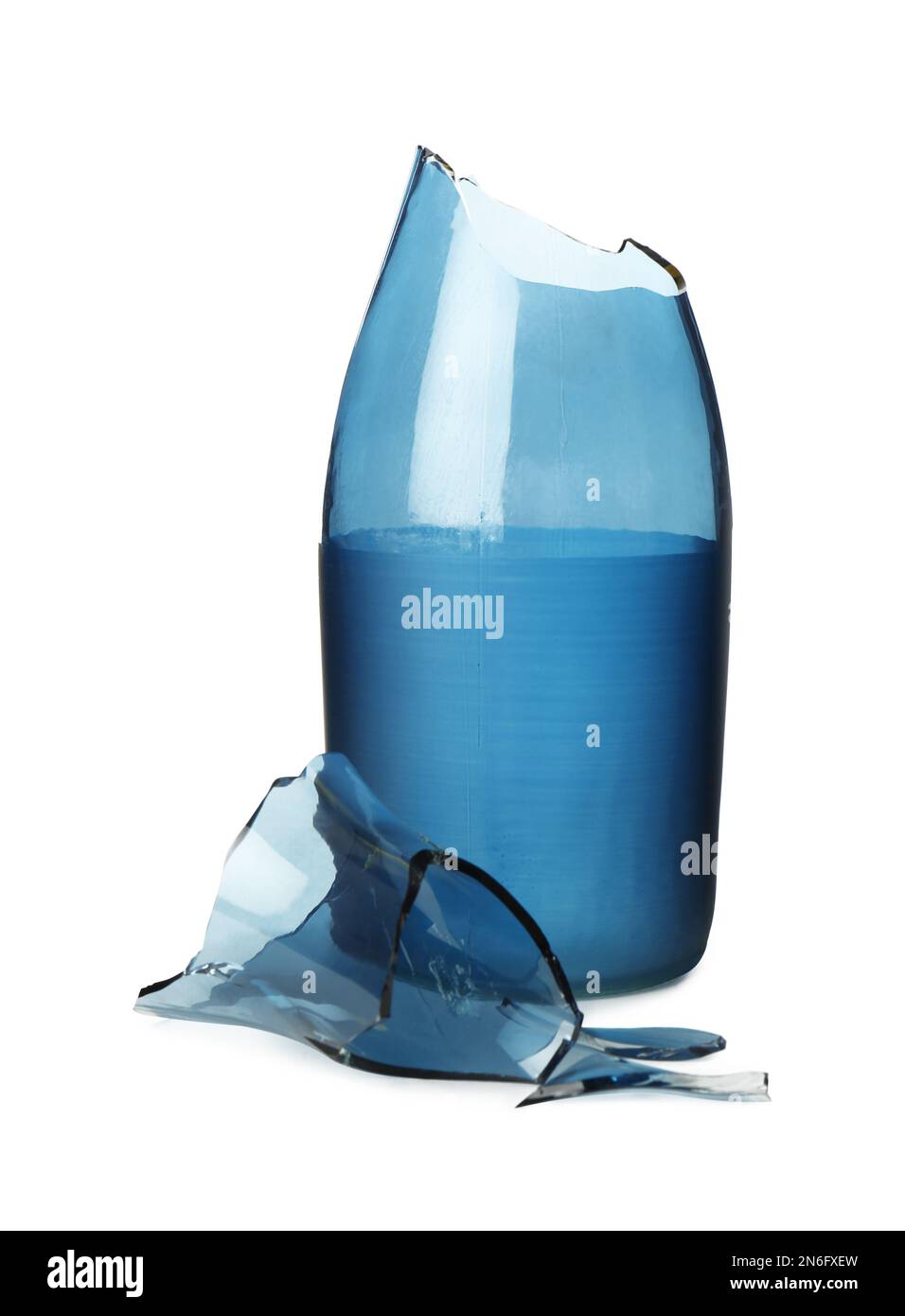 Broken blue glass vase isolated on white Stock Photo - Alamy