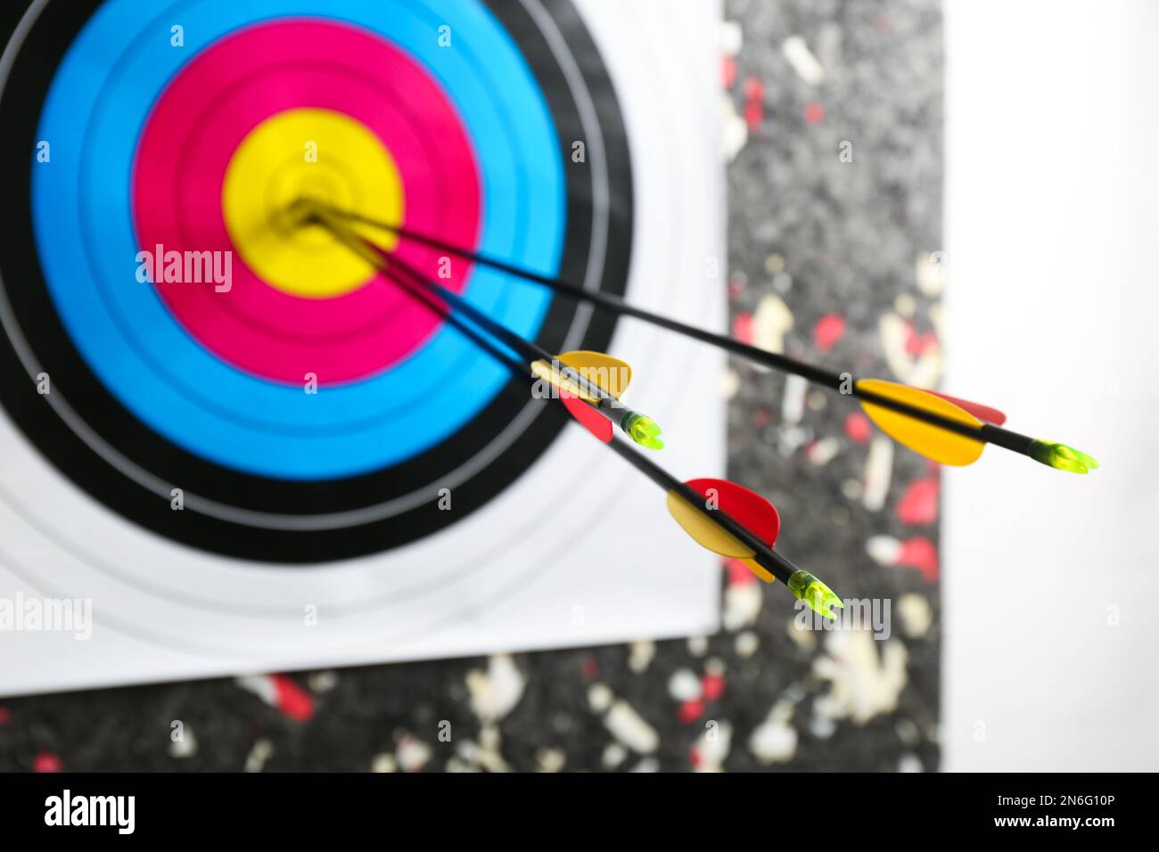 Three arrows in archery target, closeup view Stock Photo - Alamy