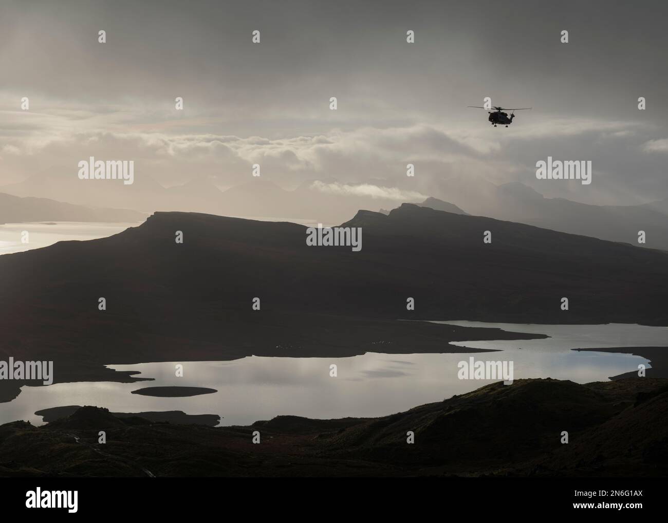 HM Coastguard helicopter flying over Loch Leathan with the sound of ...