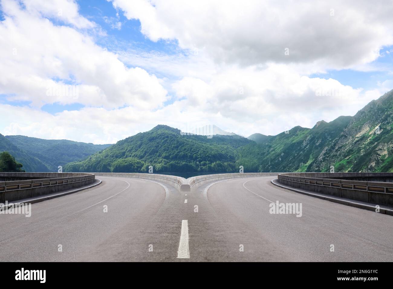 Choosing way. Beautiful view of roads outdoors Stock Photo - Alamy