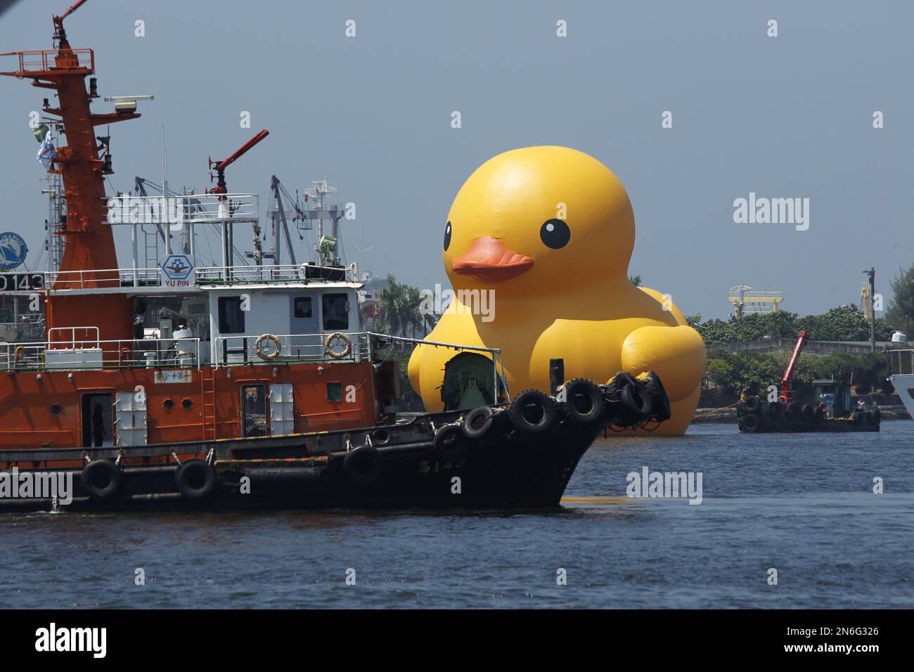 A giant rubber duck arrives in the port of Kaohsiung, Taiwan, Thursday ...