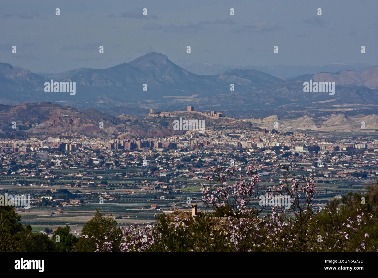 City view of Lorca with castle, fortress of Lorca, Castillo de Lorca ...