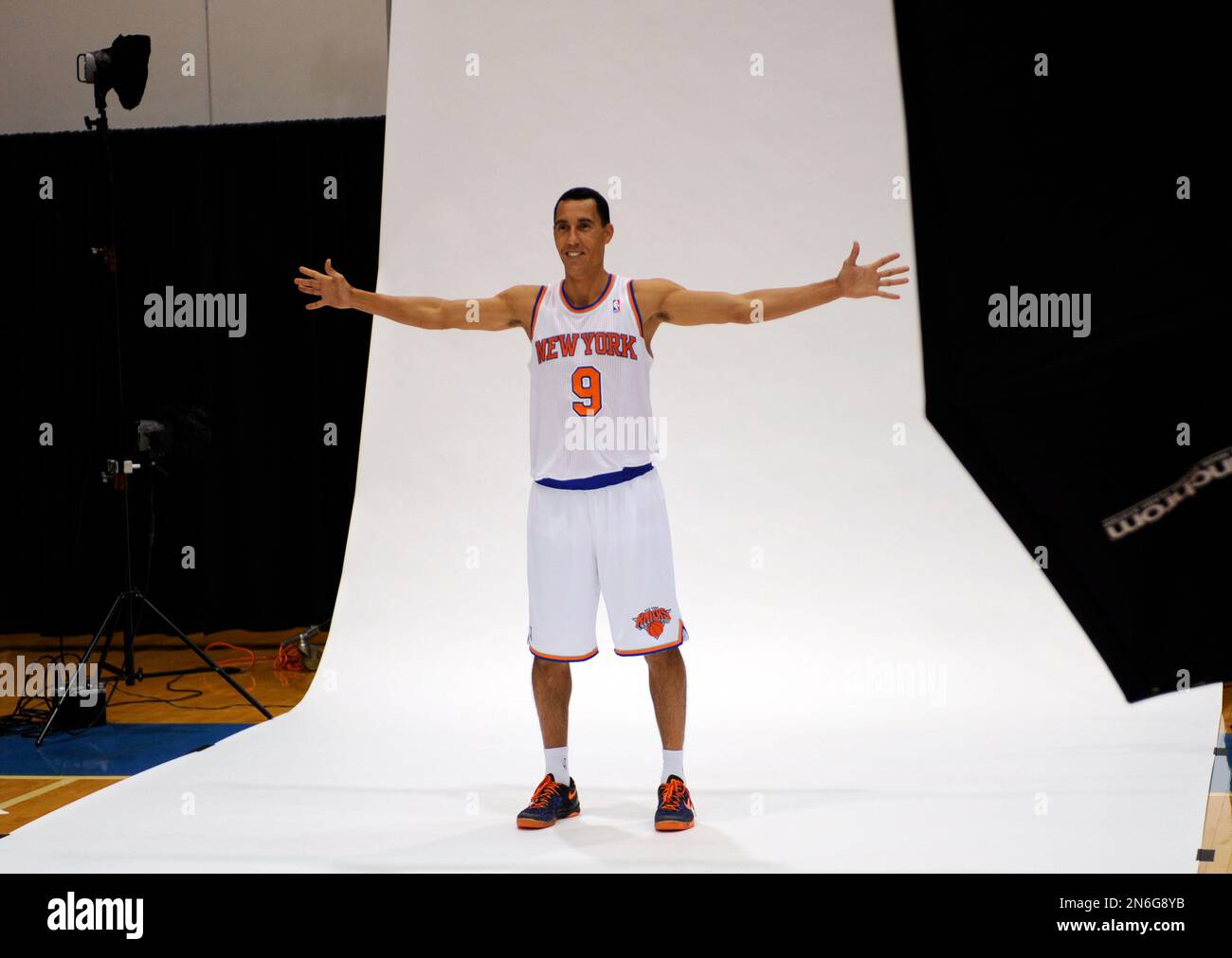 New York Knicks' Pablo Prigioni, of Argentina, poses for photos at the ...
