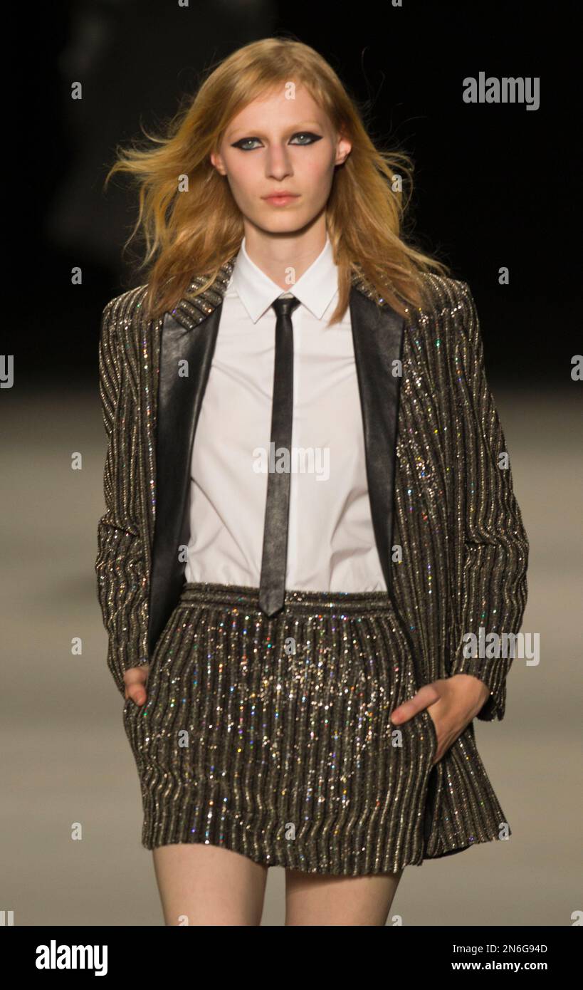 A model wears a creation by Born French fashion designer Hedi Slimane ...