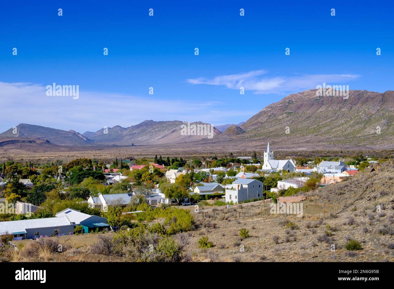 View of Prince Albert, Karoo and Swartberg Mountains from Gordon Koppie ...