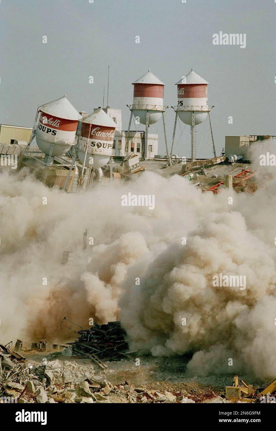Two of the four water towers painted like Campbell Soup cans begin to ...