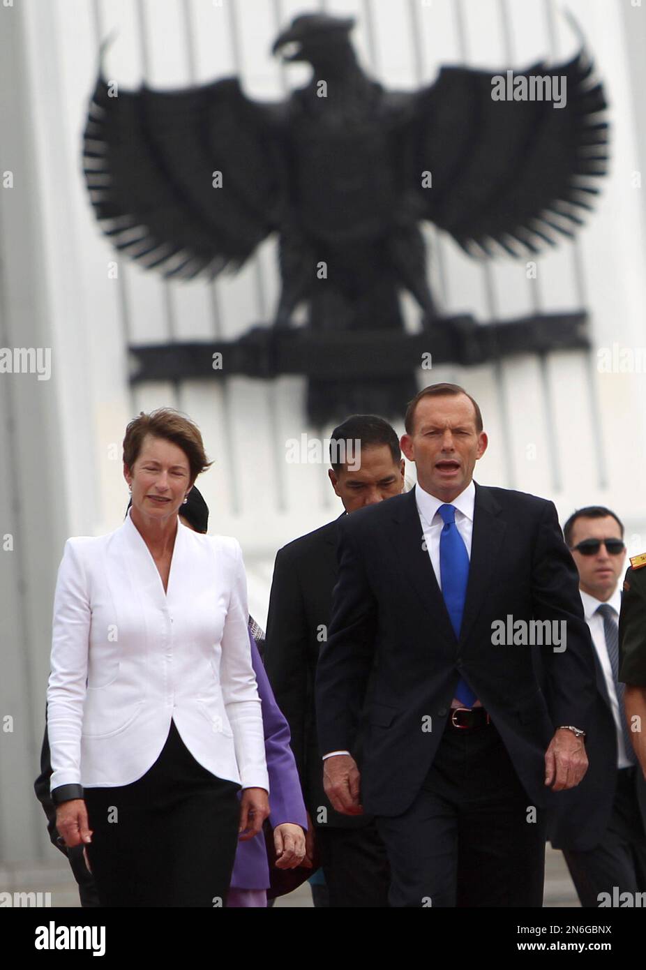 Australian Prime Minister Tony Abbott, center, and his wife Margie ...