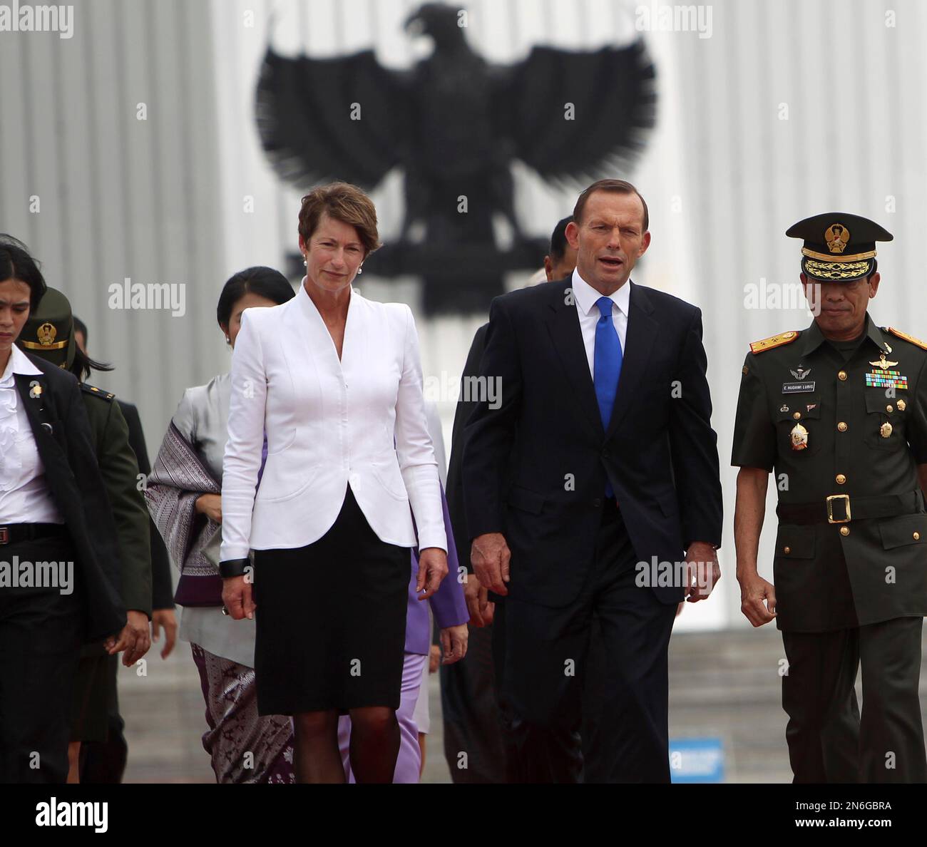 Australian Prime Minister Tony Abbott, center, and his wife Margie ...