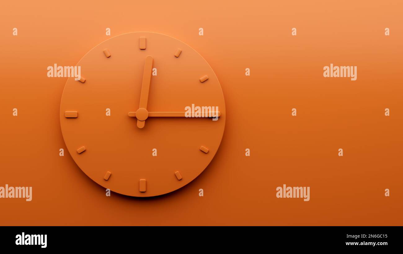 A 3D rendering of Minimal Orange clock 12:15 o'clock abstract ...