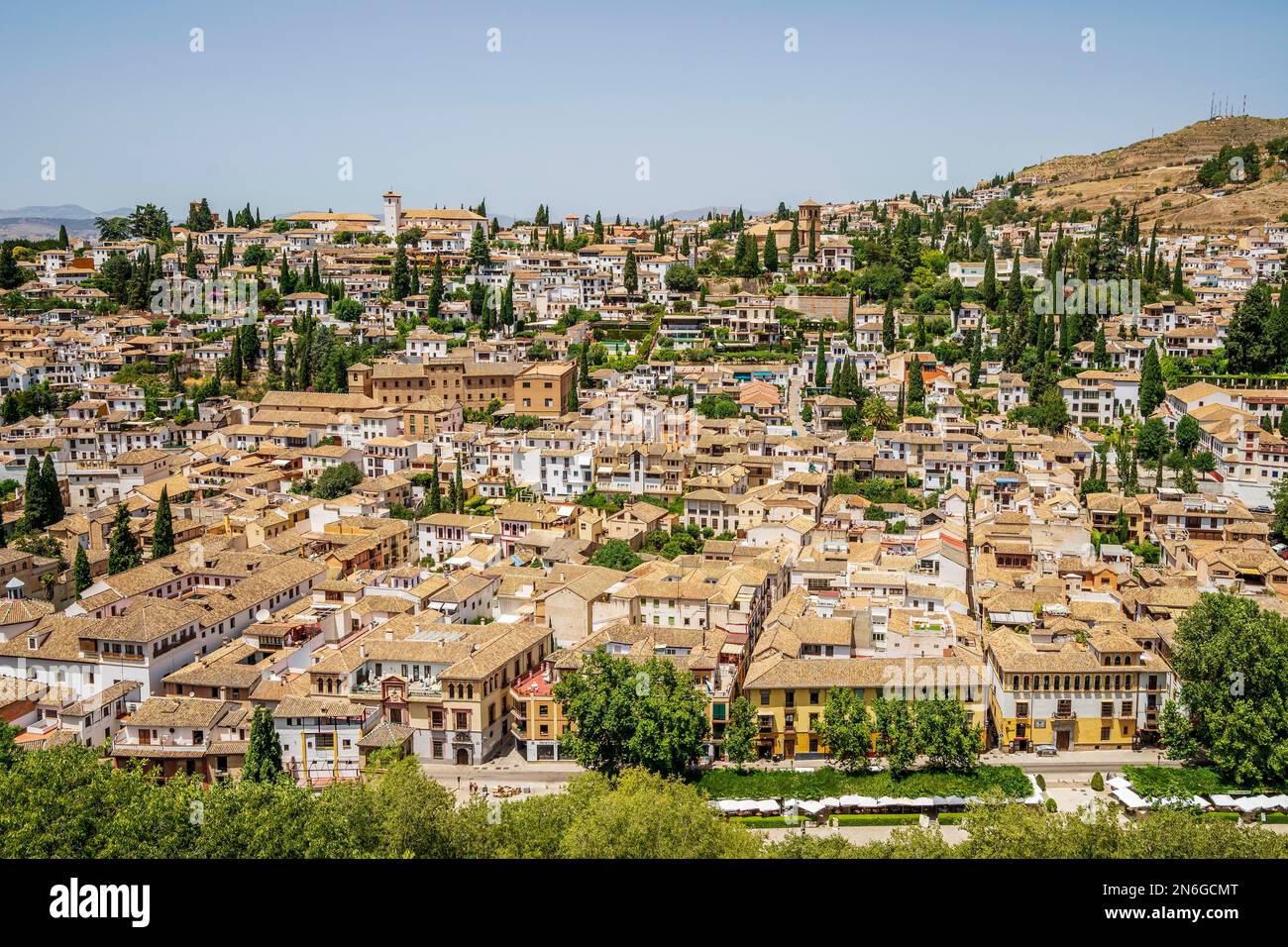 Historic Granada cityscape viewed from Alhambra palaces complex ...