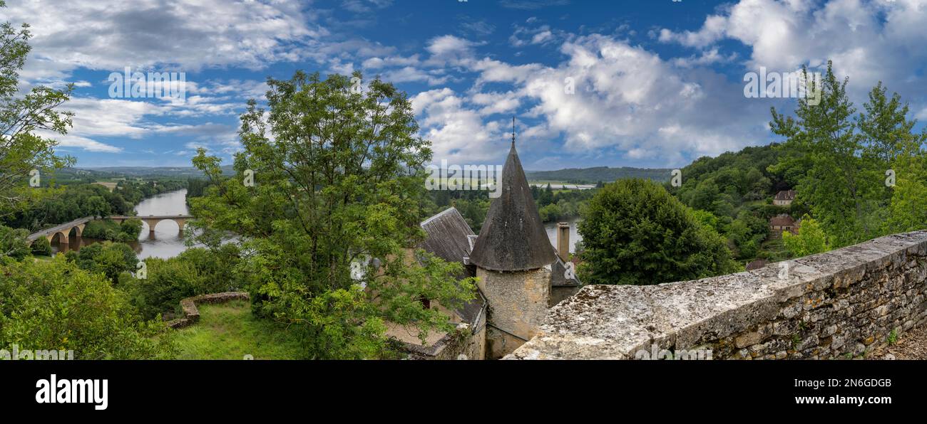 View from the panoramic garden of Limeuil on the historic bridges over ...