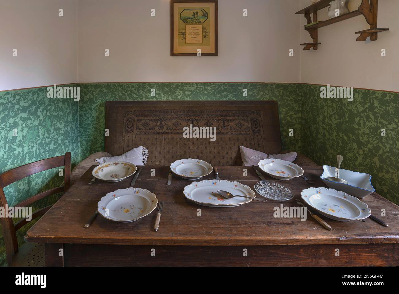 Dining table in a kitchen of a workers' flat around 1900, Industrial ...