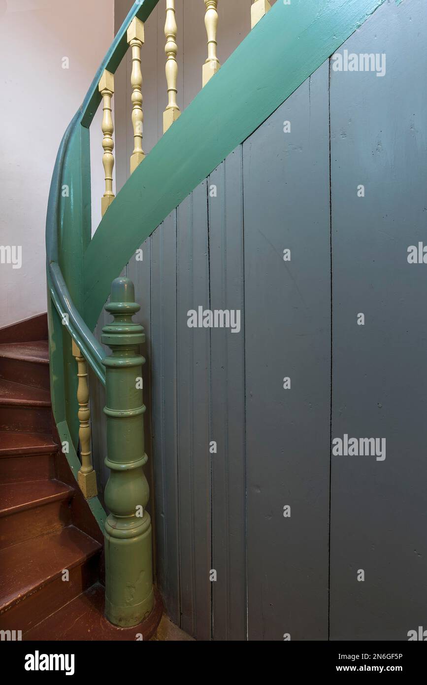 Staircase with banister of the 1920s in a residential house, Industrial ...