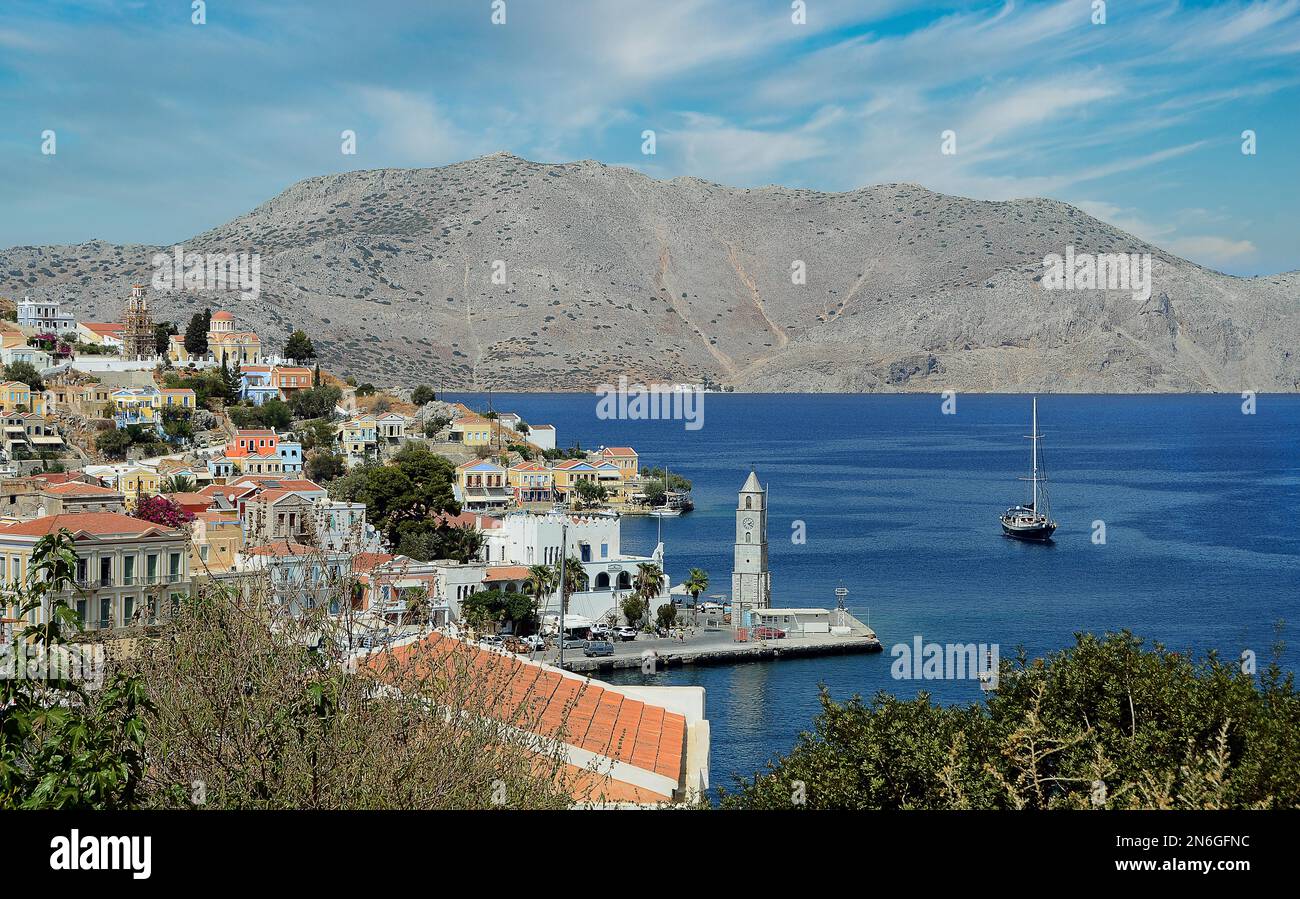 View of the bay of Symi, island of Symi, Greece Stock Photo - Alamy