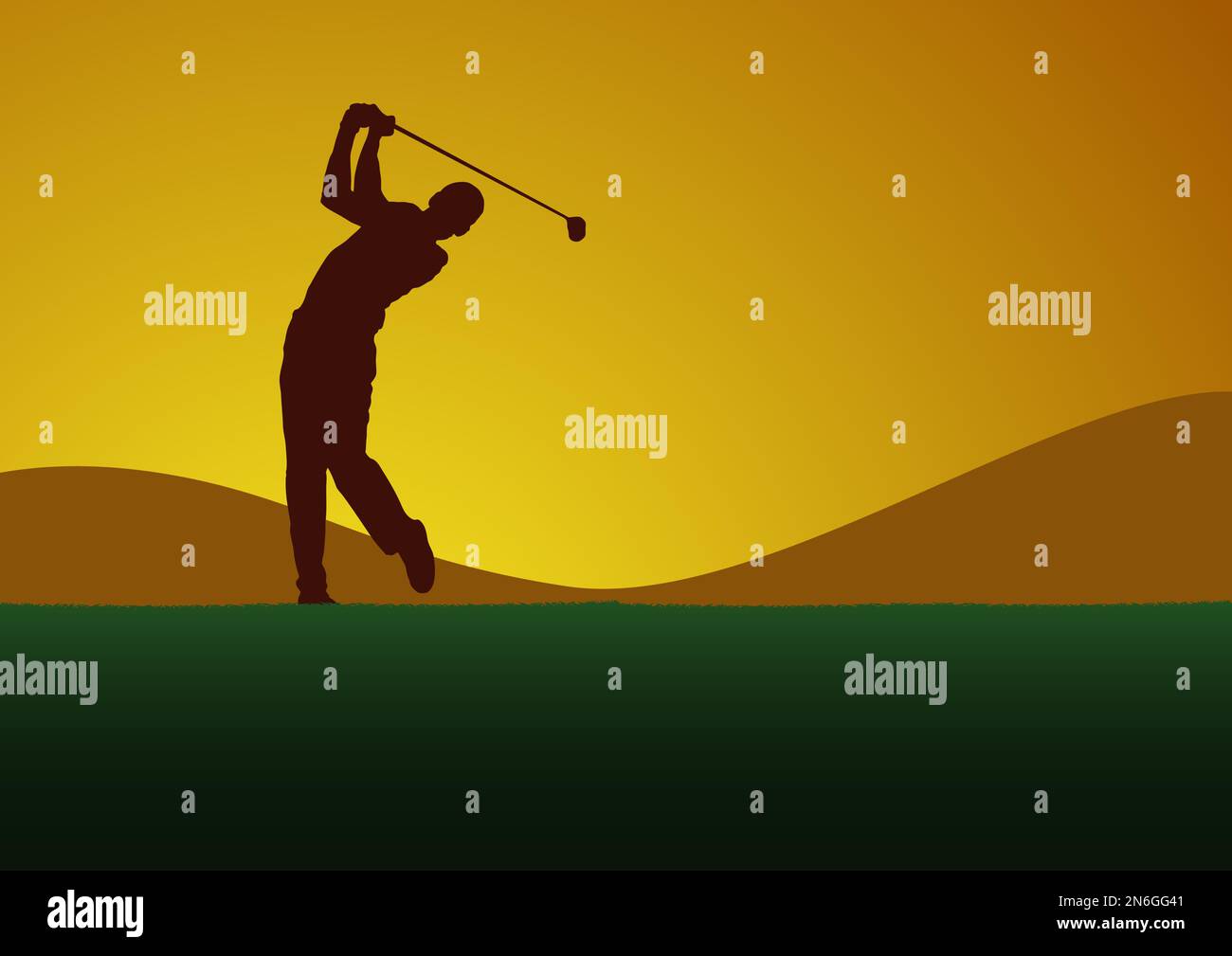 Golf club competition tournament, golfer on sunset background. Vector ...