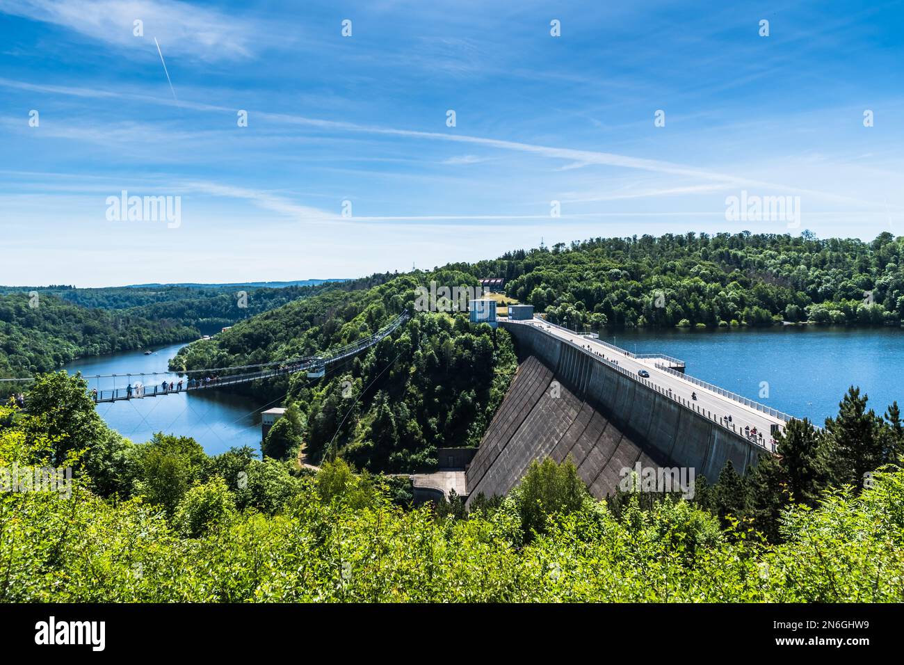 Rappbodetalsperre and the almost 500 m long suspension bridge in the ...