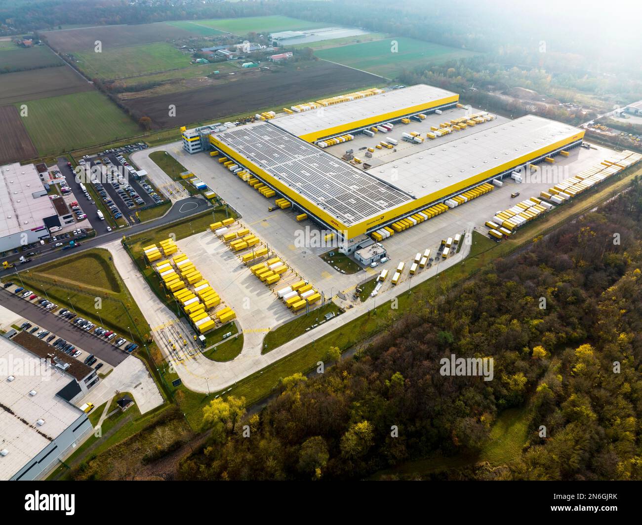 Aerial view, shipping centre of Deutsche Post and DHL, Obertshausen ...