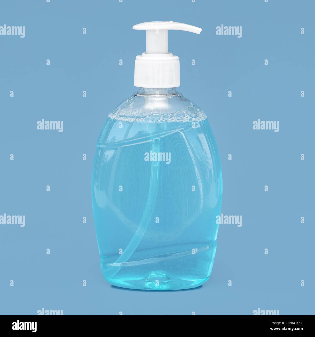 transparent bottle liquid soap blue background. Resolution and high ...
