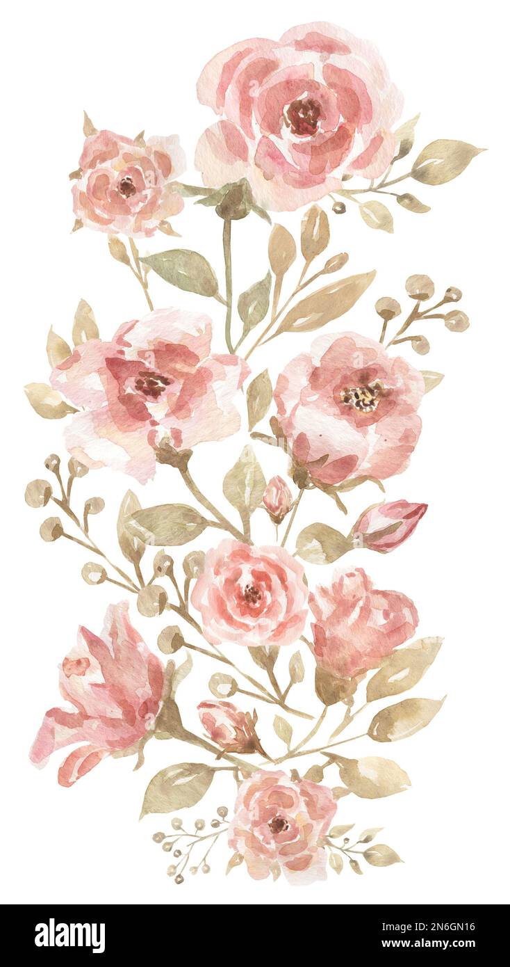 Blush pink antique rose clipart, beige and pale flowers bouquet, creamy ...